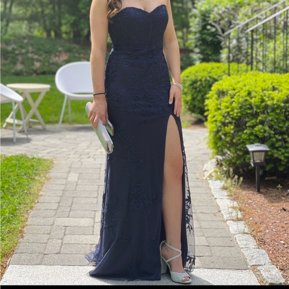Dresses | Navy Blue Strapless Prom Dress | Poshmark